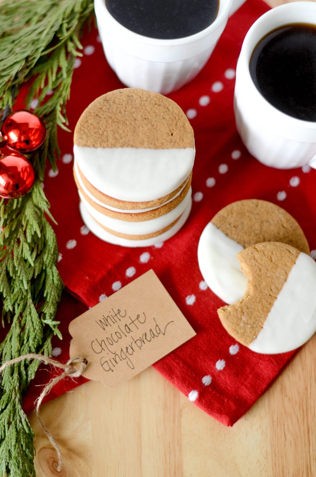 White Chocolate Dipped Gingerbread Cookies